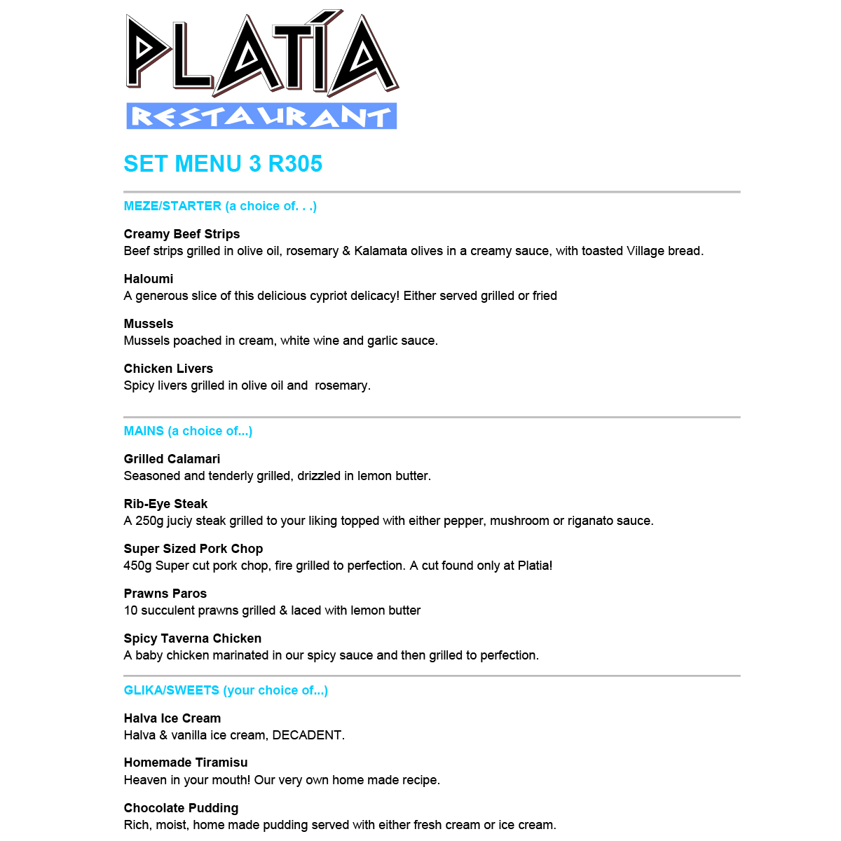 Set Menu – Platia | Greek Restaurant