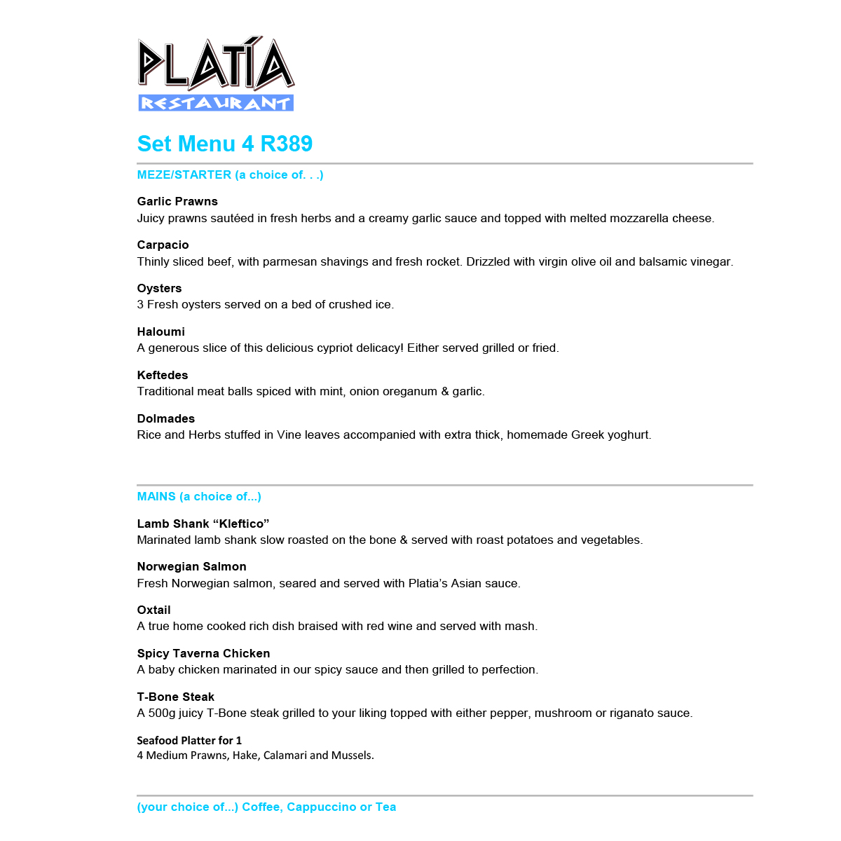Set Menu – Platia | Greek Restaurant