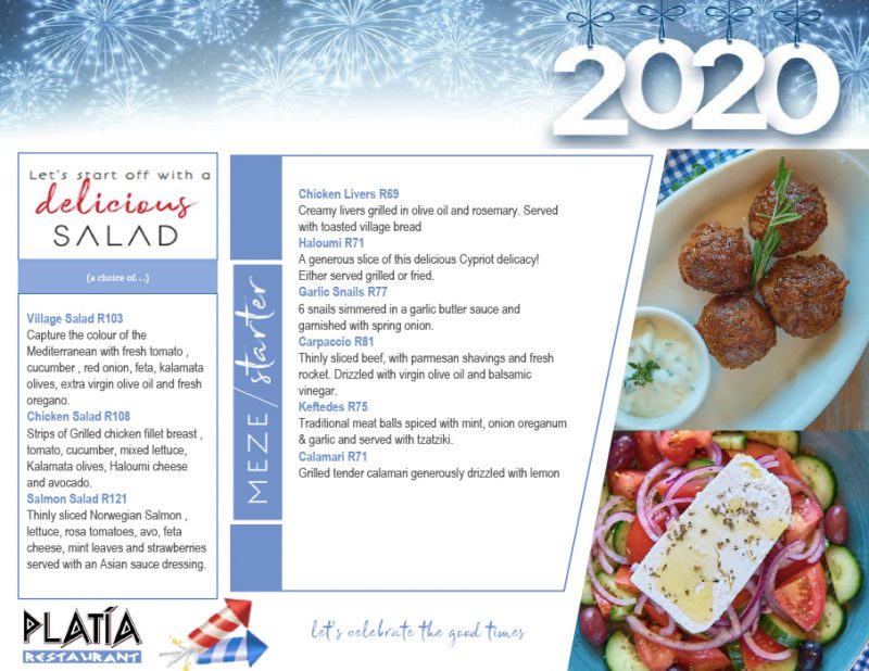 New Years Eve Menu - Platia | Greek Restaurant